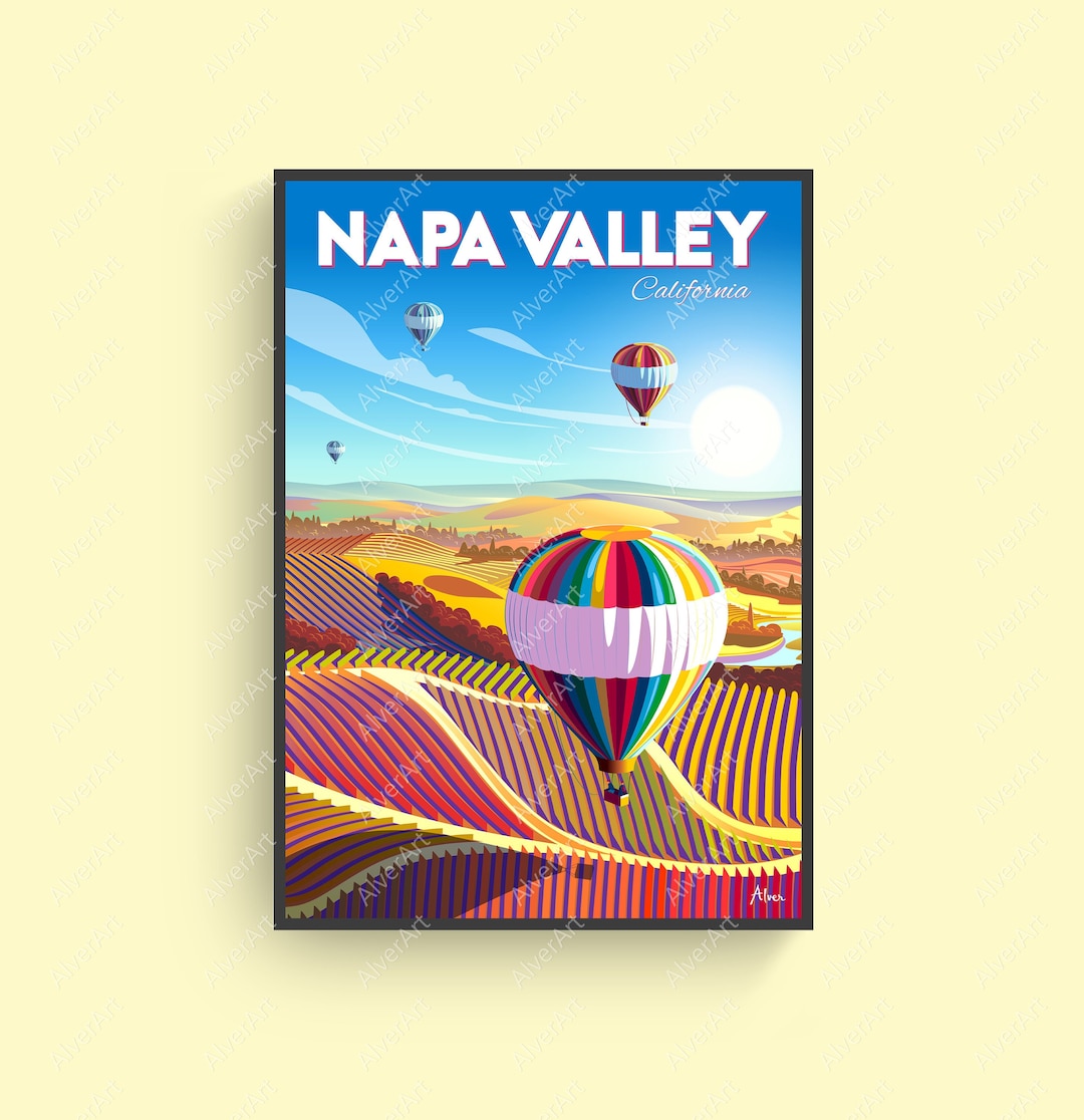 California Poster, Napa Valley Poster, Wine Vineyards Balloon, Digital ...