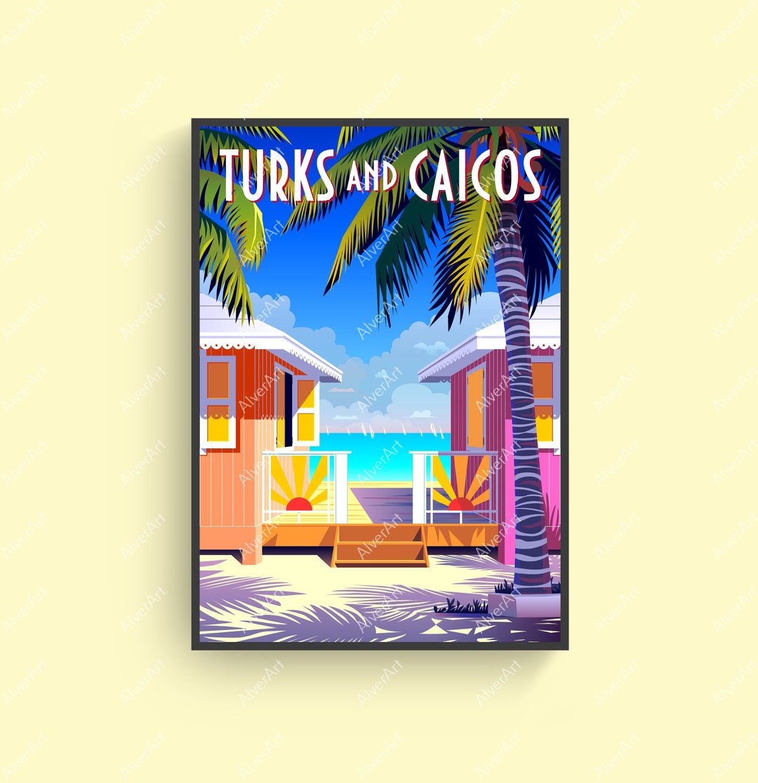 Turks and Caicos Poster, Caribbean Print, Tropical Travel Print ...