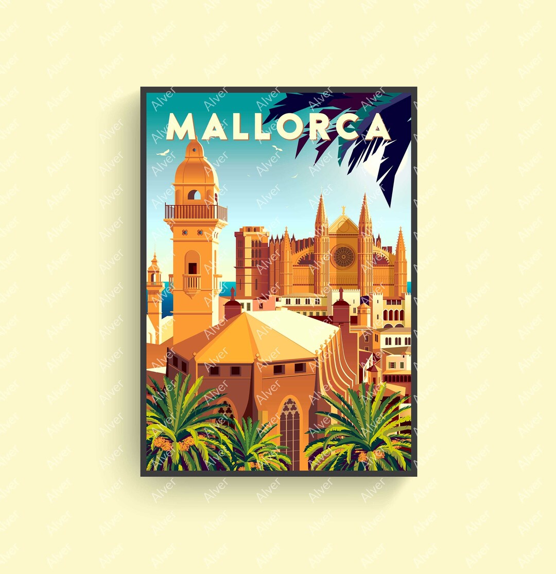 Mallorca Poster, Spain Print, Spain Travel Poster, Cityscape Wall Art ...