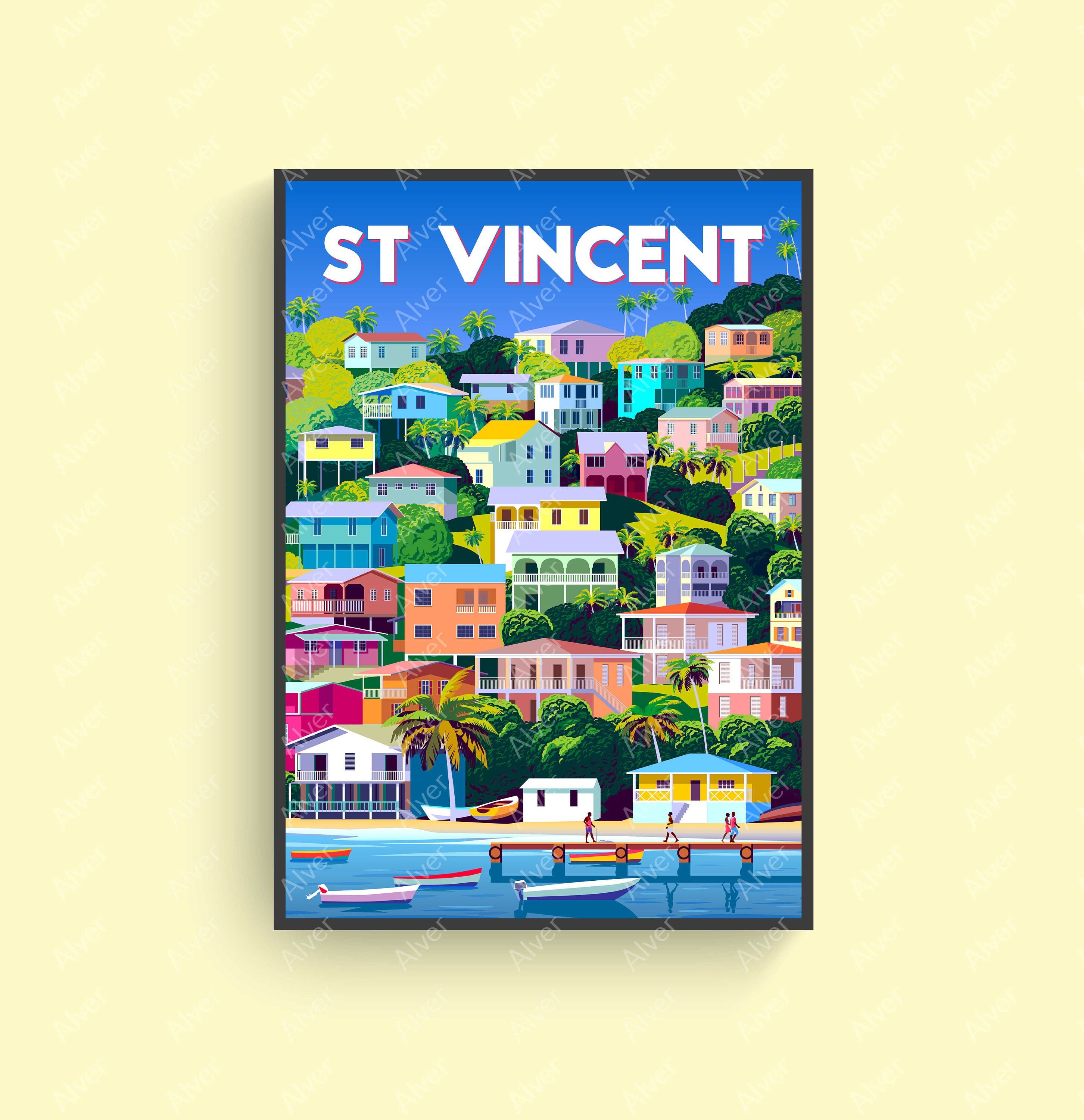 Caribbean Poster, St Vincent Poster, Tropical Travel Print, Caribbean ...