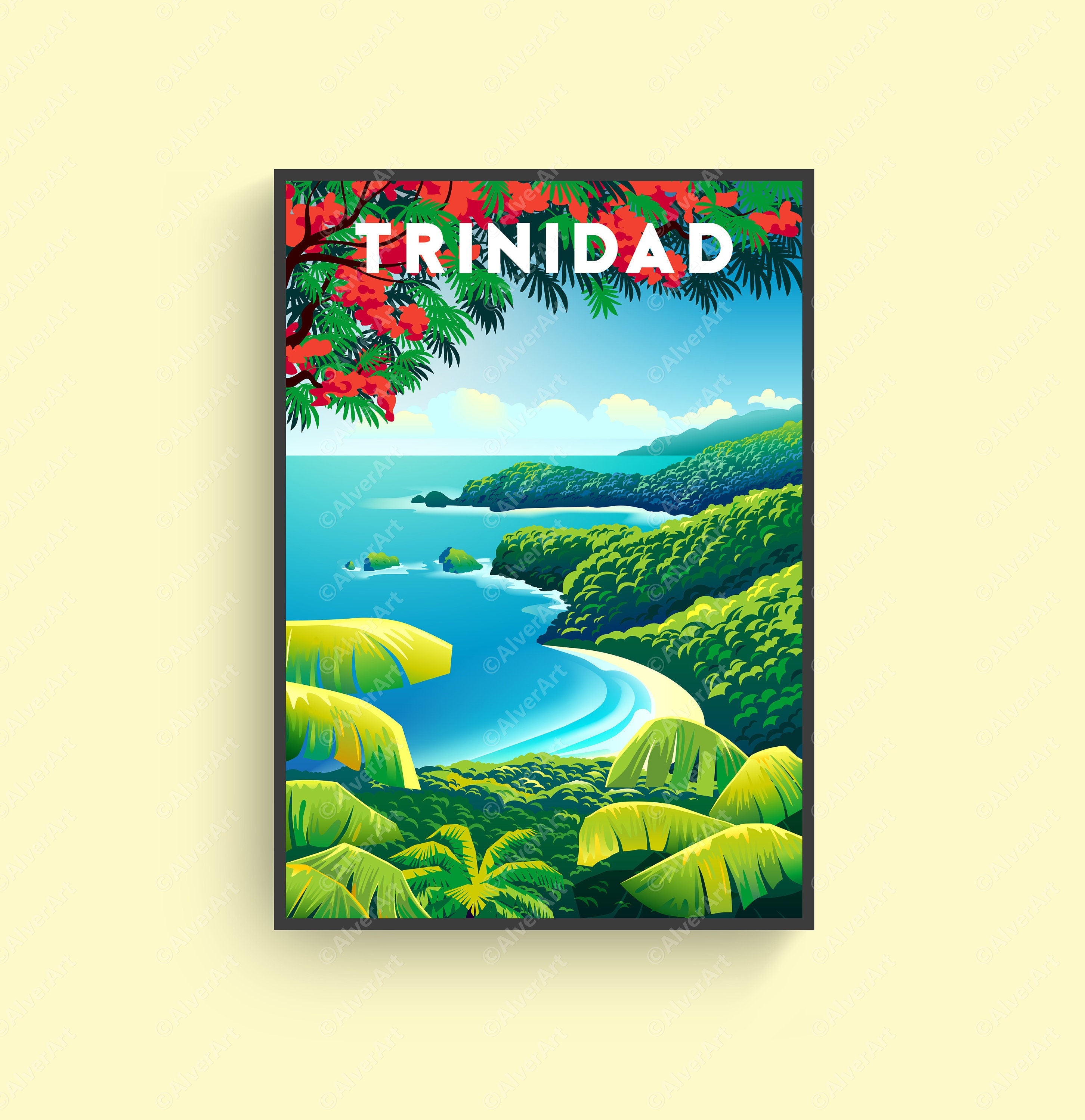 Caribbean Poster, Trinidad Print, Tropical Travel Print, Caribbean Wall ...