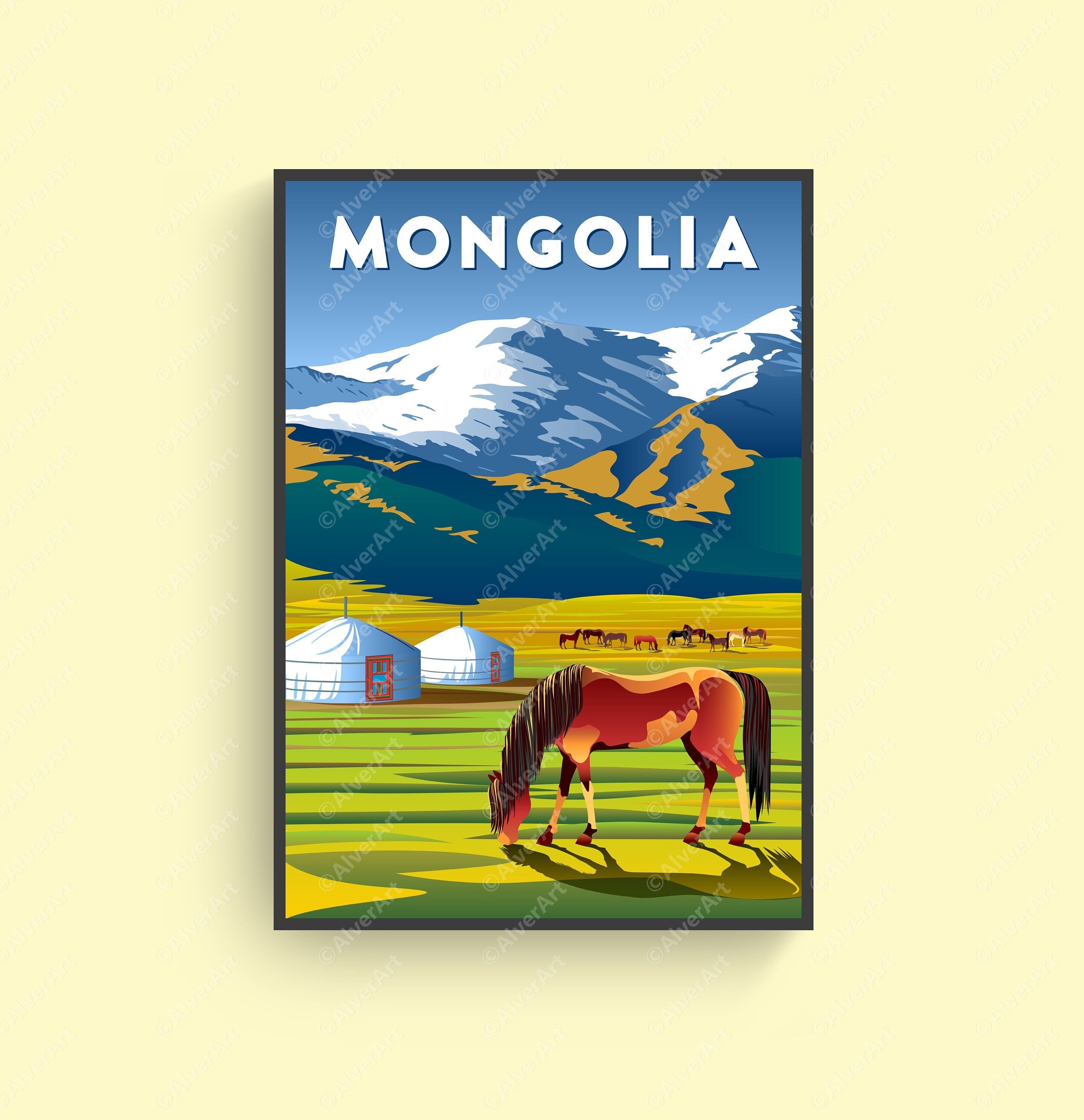 Mongolia Poster, Asia Poster, Asia Travel Print, Asia Wall Art, Digital ...