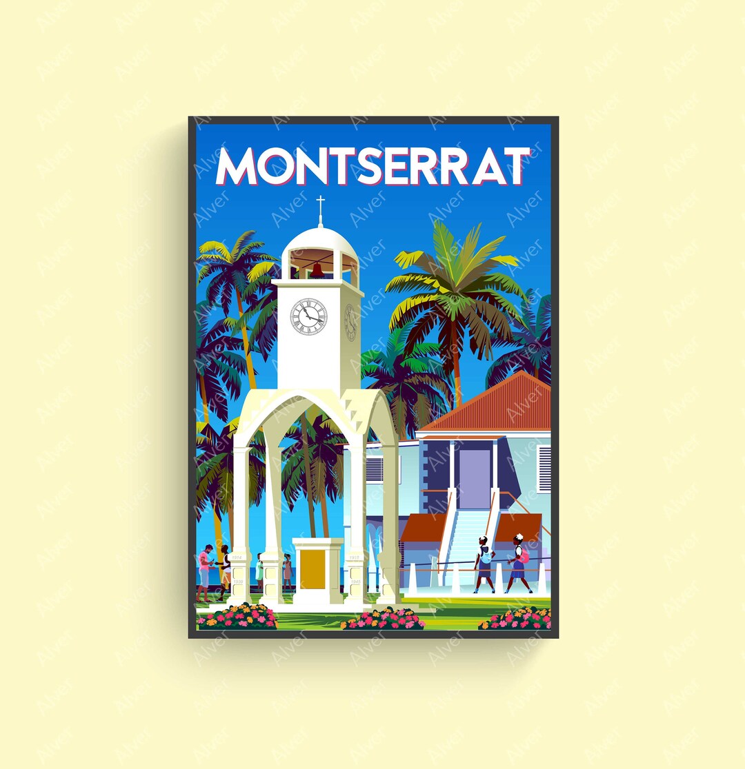 Caribbean Poster, Montserrat Poster, Tropical Travel Print, Caribbean ...