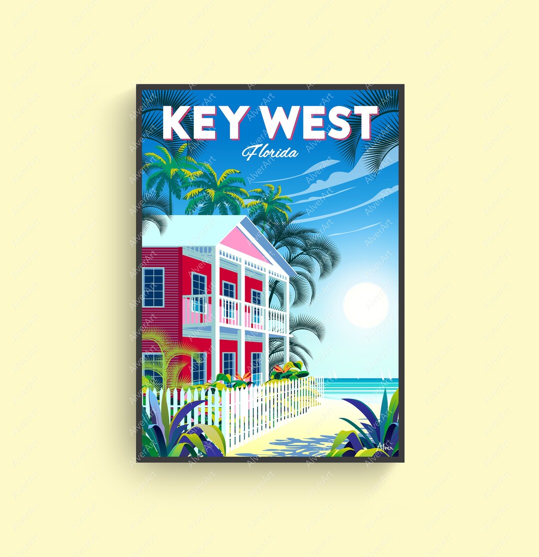 Key West Travel Poster, Florida Print, Florida Wall Art, Digital Art ...