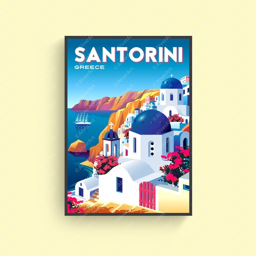 Santorini Poster Greece Print Greece Travel Poster - Etsy