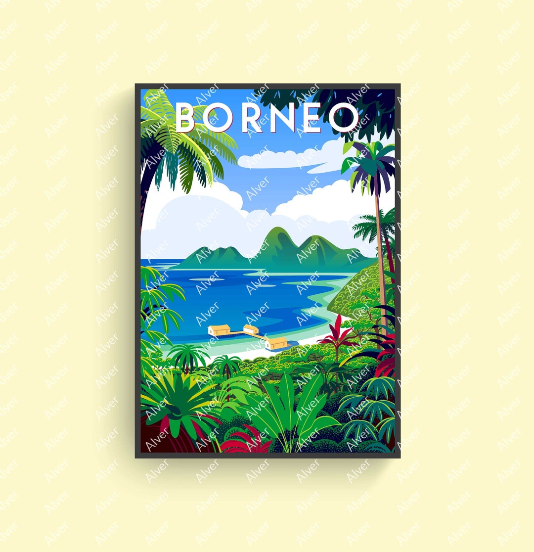Borneo Poster, Indonesia Poster, Tropical Travel Print, Indonesia Wall ...