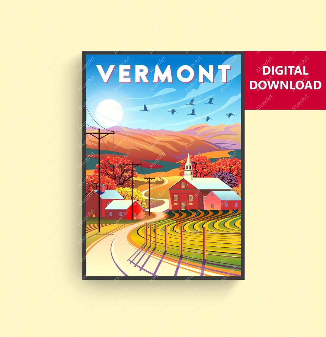Vermont Poster, Vermont Travel Print, Vermont Wall Art, Digital Art ...