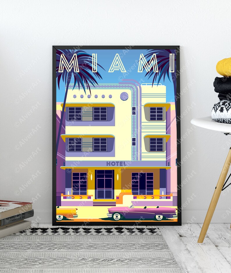 Miami Poster, Retro Style Poster, Miami Print, Florida Poster, Art Deco ...