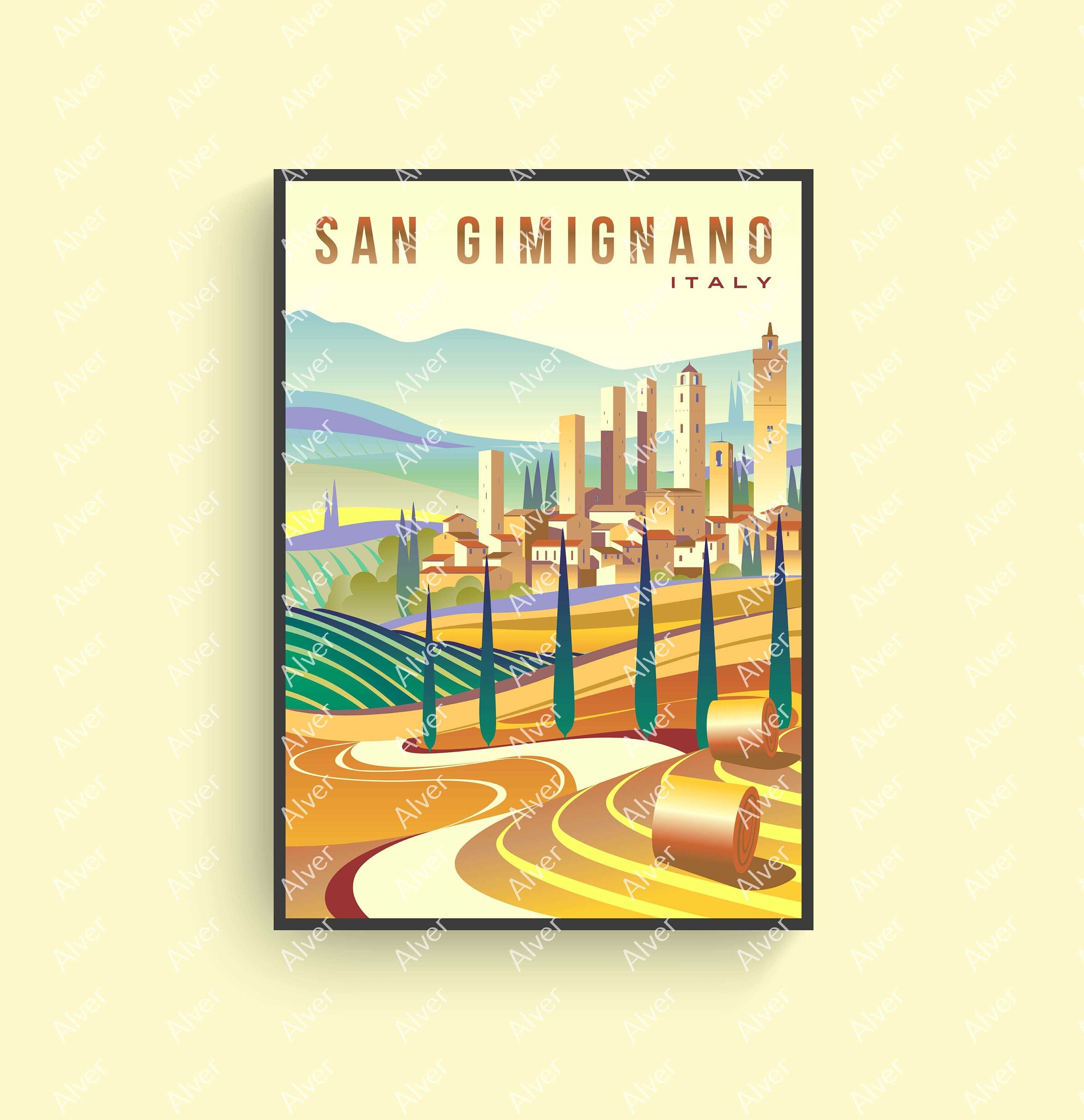 Tuscany Poster, Italy Poster, San Gimignano Poster, Art Deco Poster ...
