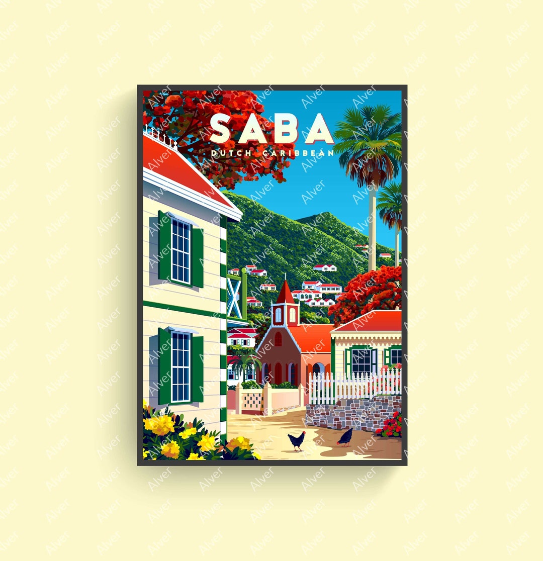 Caribbean Print, Saba Poster, Tropical Travel Print, Caribbean Wall Art ...