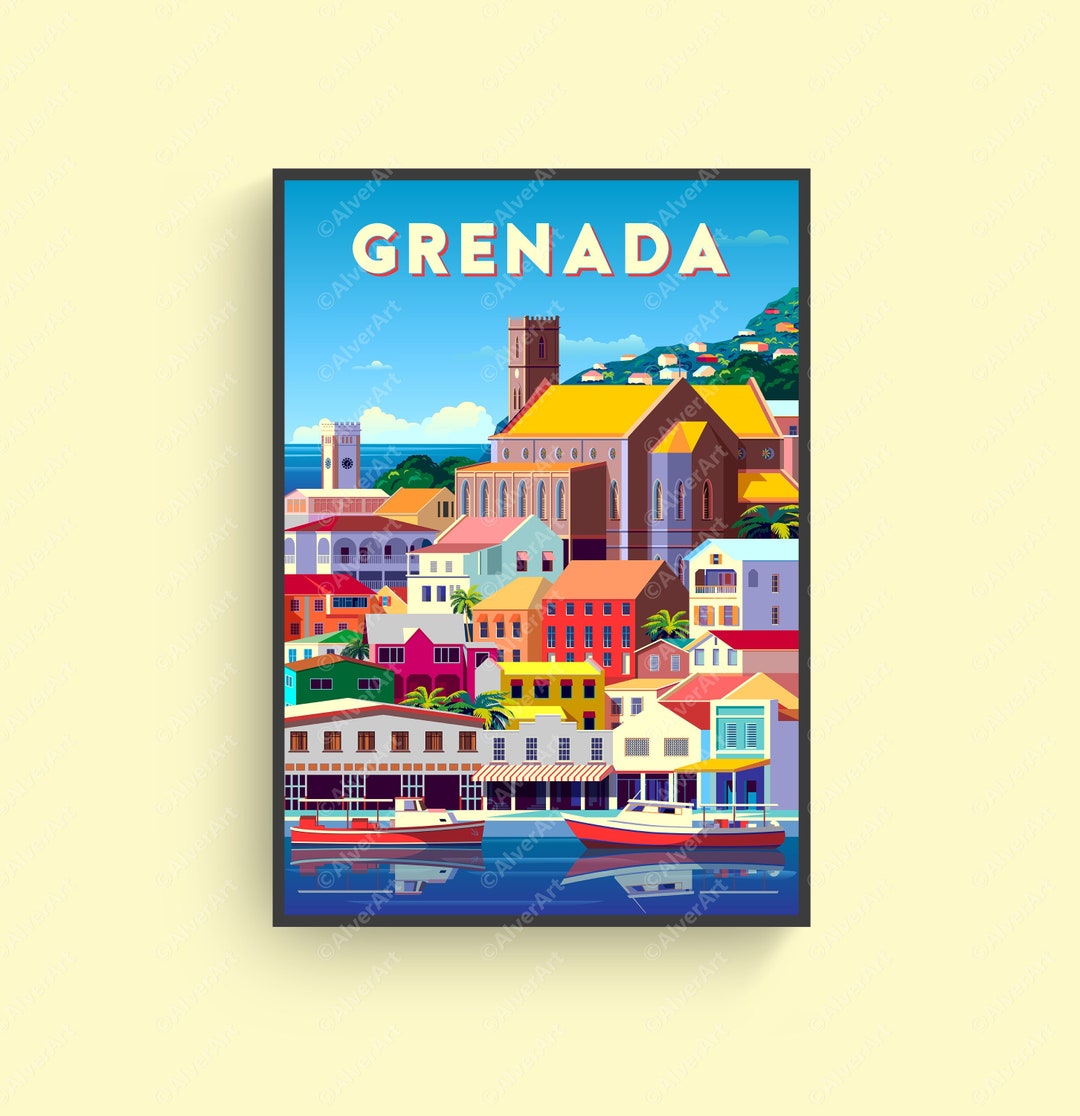 Grenada Poster, Caribbean Poster, Tropical Print, Caribbean Travel ...