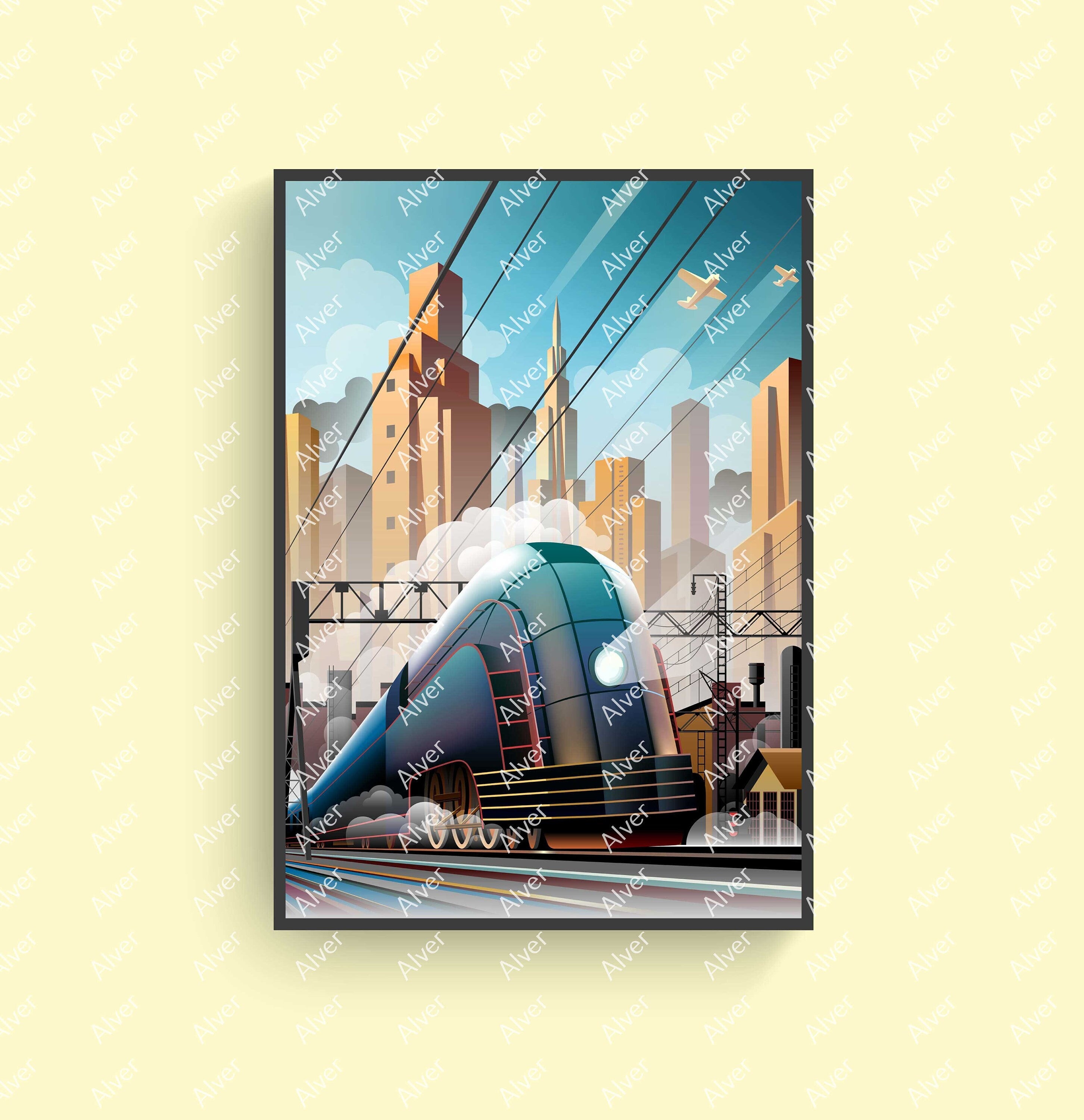 Art Deco Poster, Train Poster, Train Print, Art Deco Wall Art, Digital ...