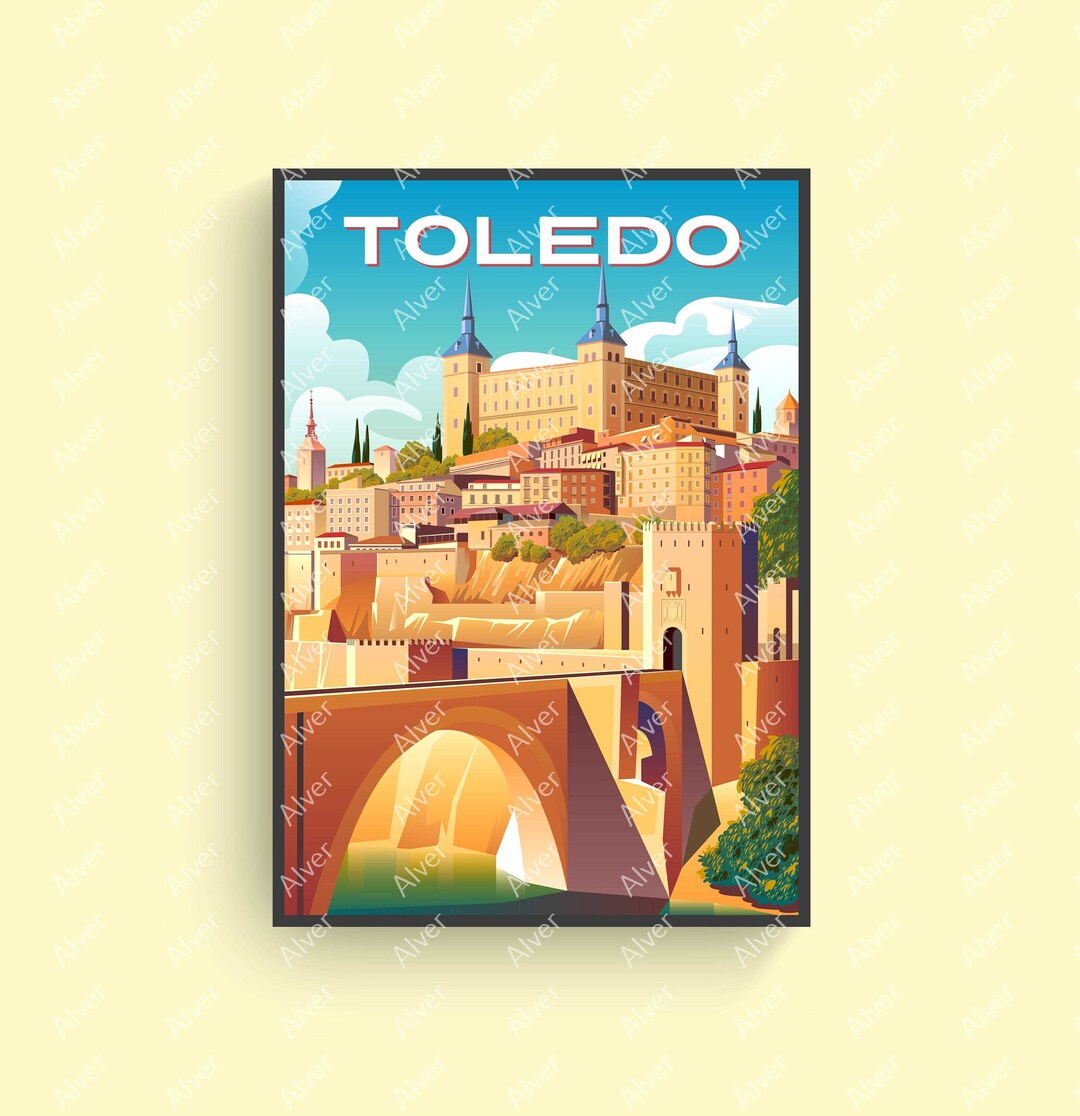 Spain Poster, Toledo Poster, Spain Travel Print, Art Deco Style Poster ...