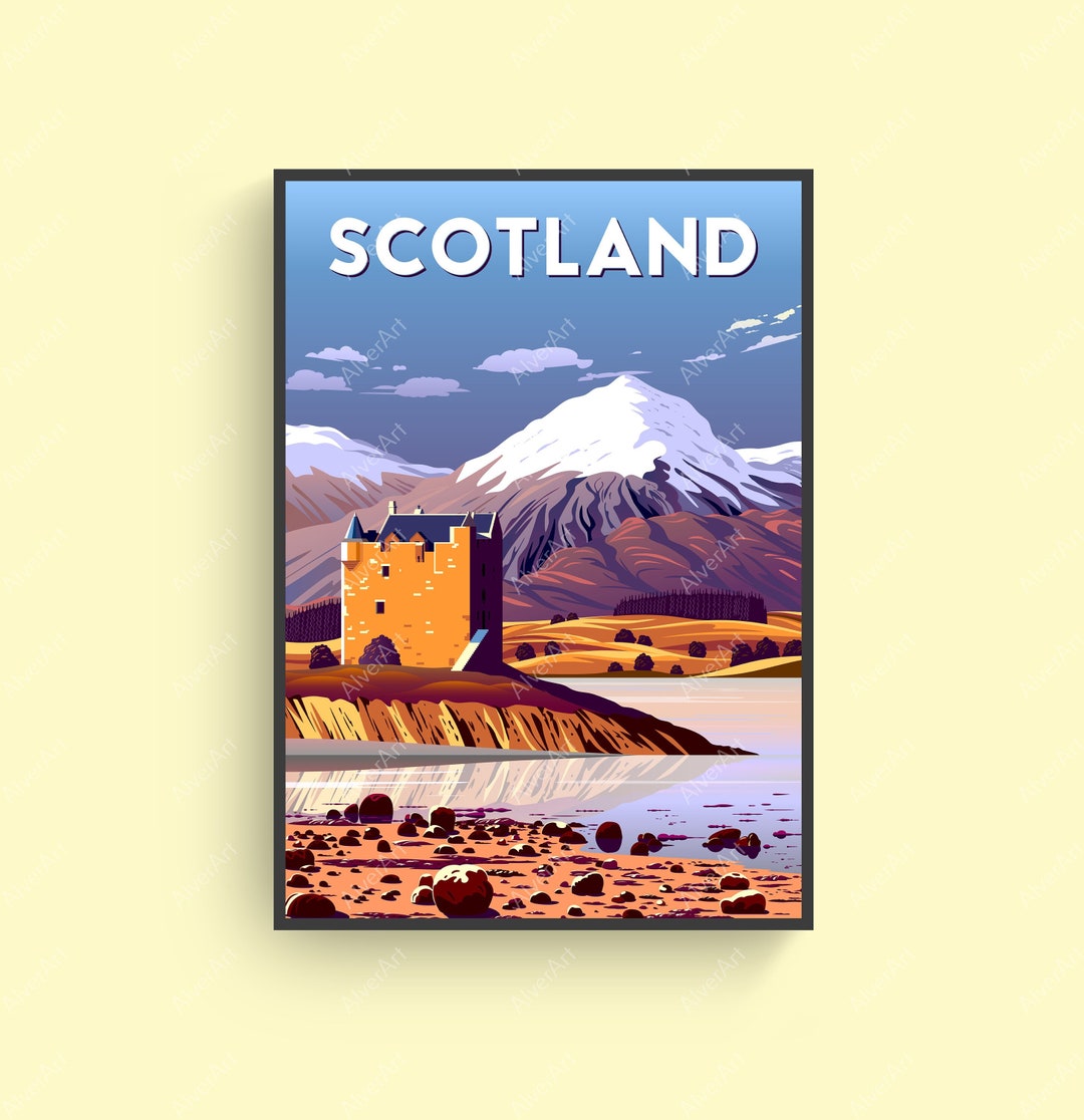 Scotland Poster, Scotland Travel Print, Mountain Wall Art, Digital Art ...