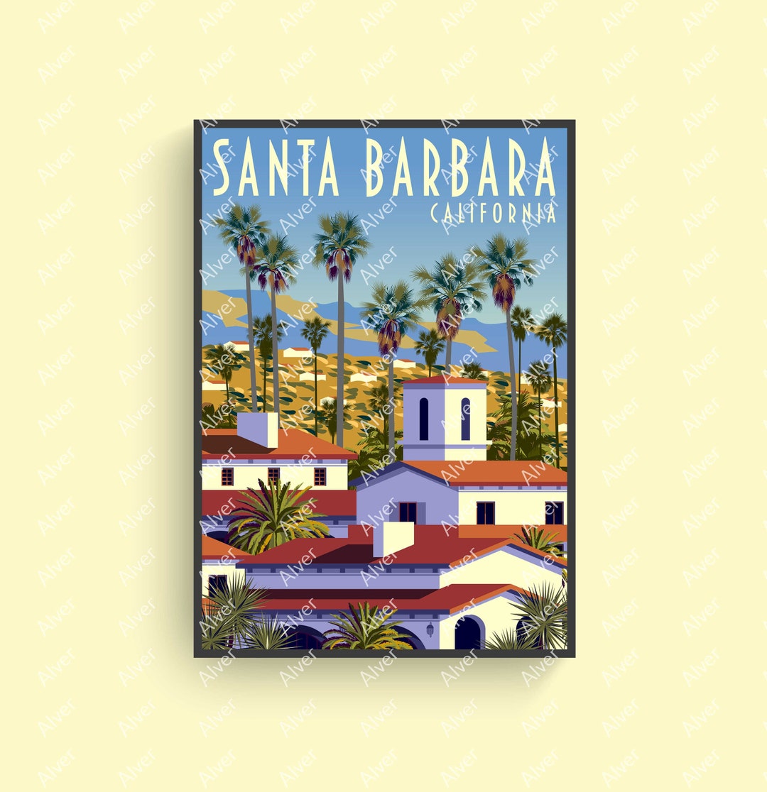 Santa Barbara Poster, California Poster, Retro Style Poster, California ...
