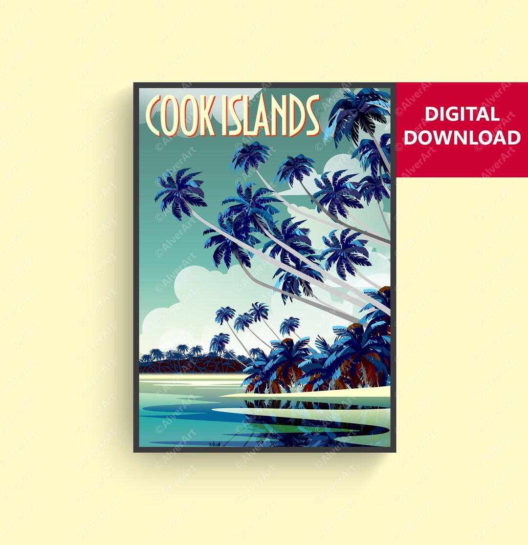 Cook Islands Poster, French Polynesia Poster, Tropical Travel Print ...