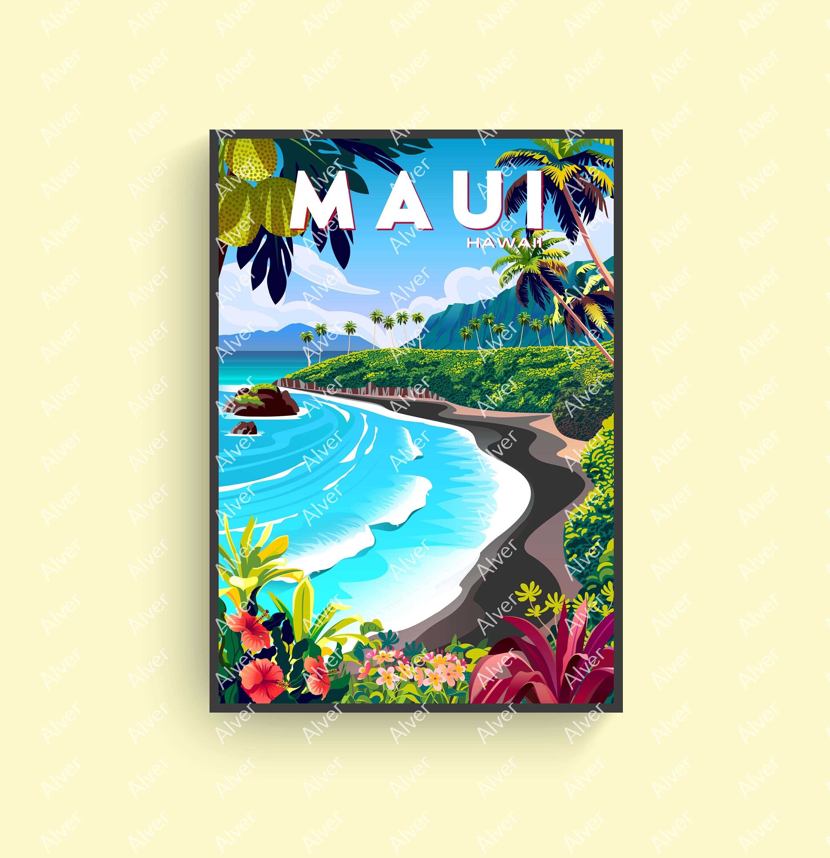 Maui Poster Hawaii Poster Hawaii Travel Print Tropical - Etsy