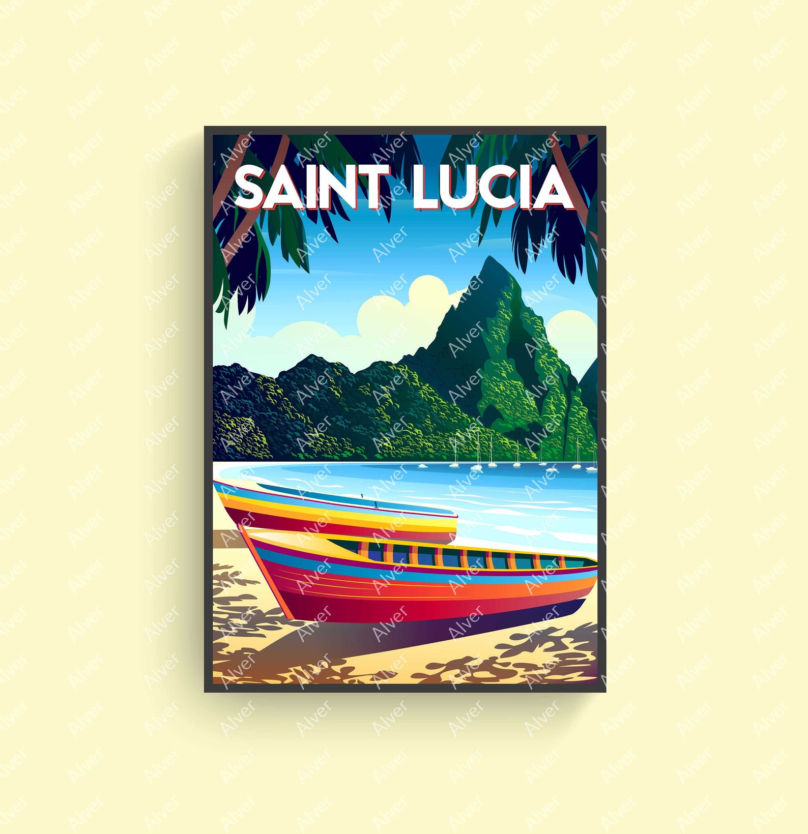 Caribbean Poster, Saint Lucia Poster, Tropical Print, Caribbean Travel ...