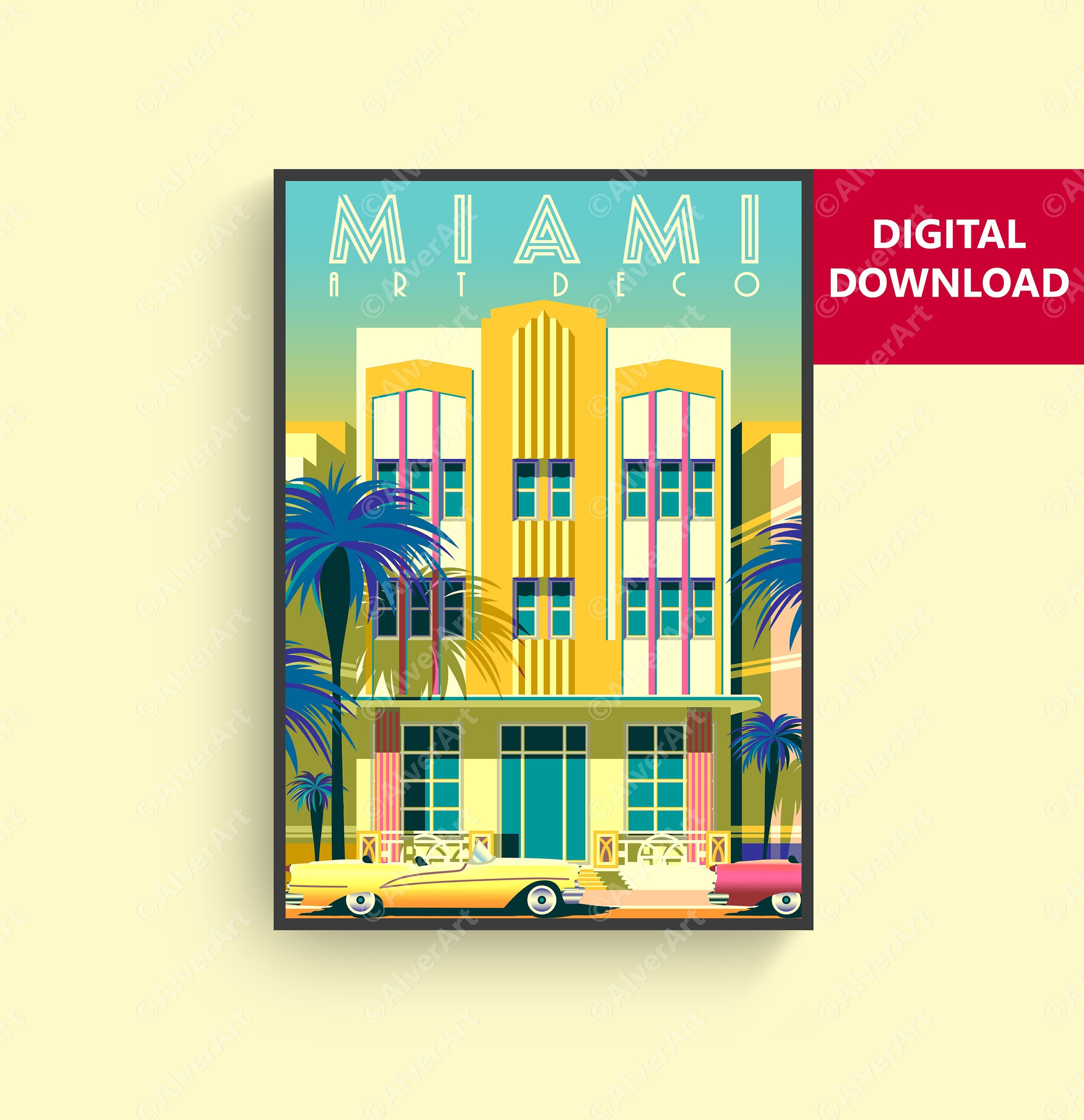 Miami Poster Miami Print Art Deco Poster Florida Wall Art - Etsy