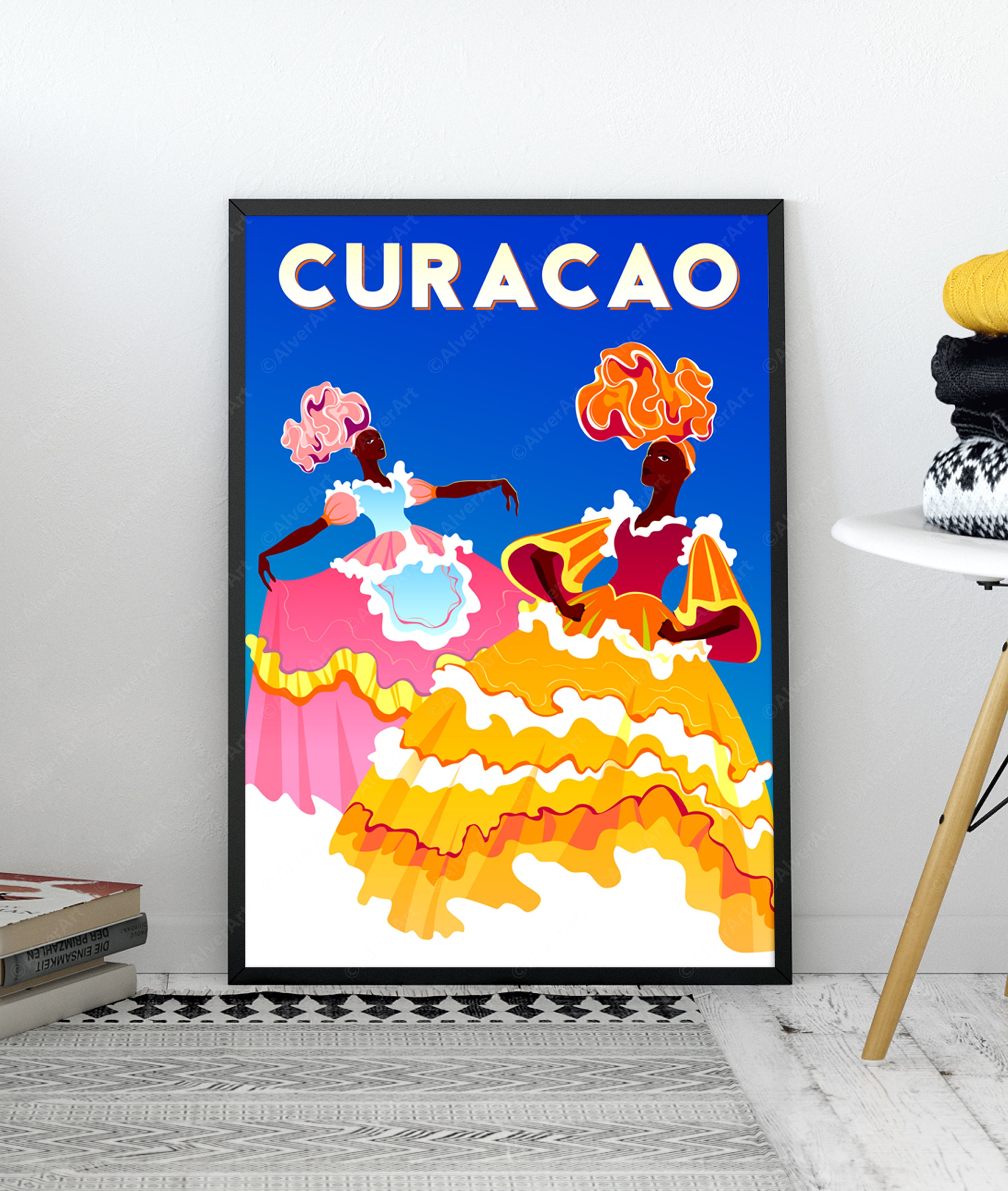 Curacao Poster, Caribbean Print, Tropical Travel Print, Caribbean Women ...