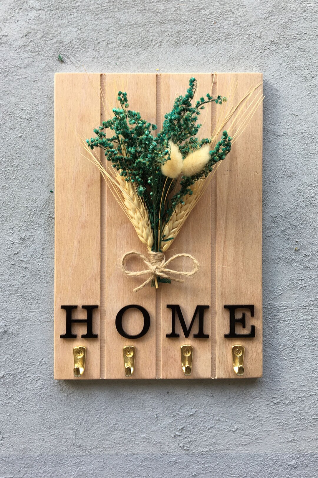 Decorative Wooden Key Rack With Dried Flower Wood Key Organizer, Hand ...