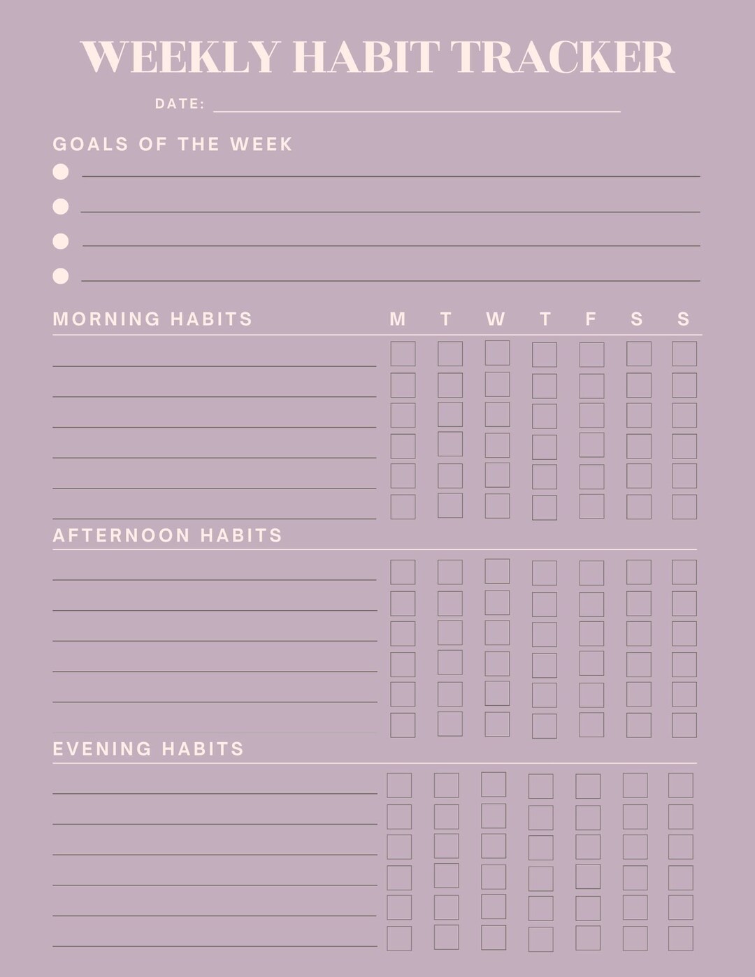 Weekly Habit Tracker- Purple and Light Pink - Etsy