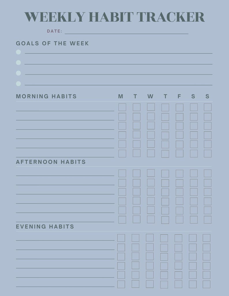Weekly Habit Tracker | Printable PDF | Wellness & Productivity Planner ...