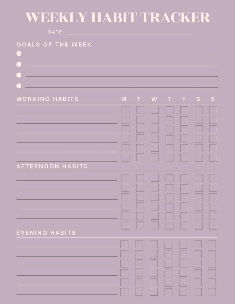 Weekly Habit Tracker | Printable PDF | Wellness & Productivity Planner - Etsy