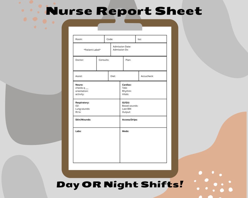 Basic Nurse Report Sheet Digital Download - Etsy