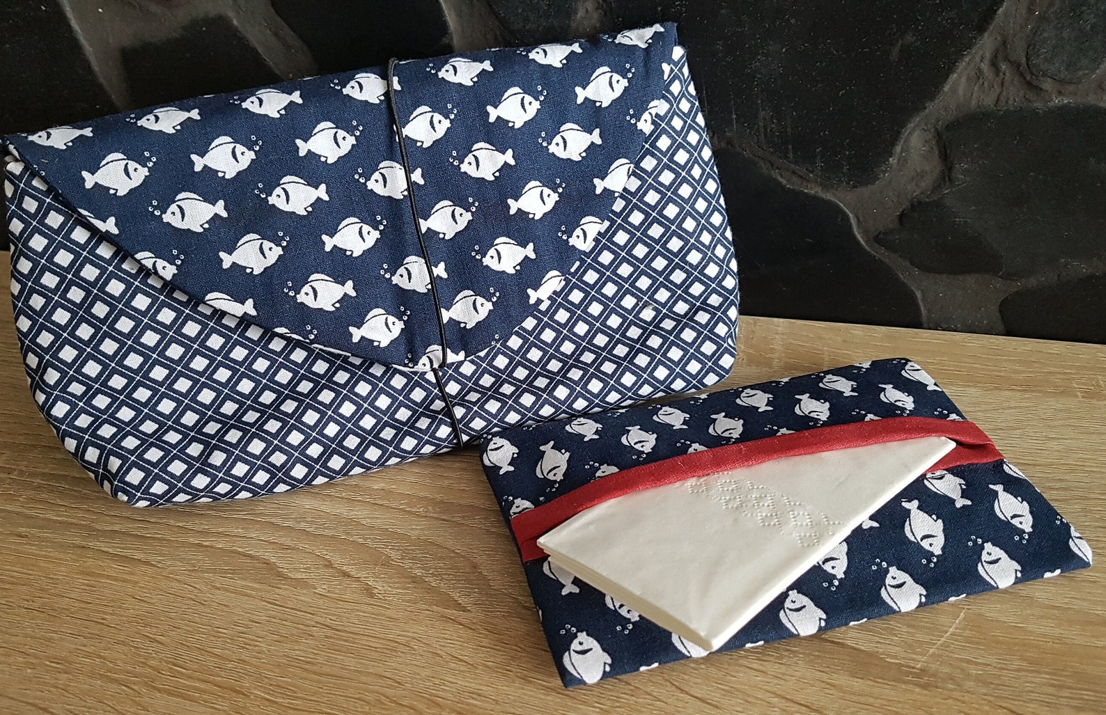 Bag Set "fish", Clutch + Tatüta, Modern, Maritime, Gift Idea, Pencil ...