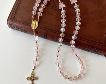 Butterfly Rondelle Crystal Rosary, Christian Gift for Her, Flower Girl ...