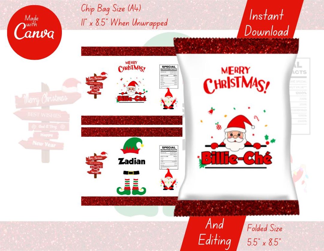 Christmas Sweets Candy Chip Bag Wrapper Labels (instant Download ...