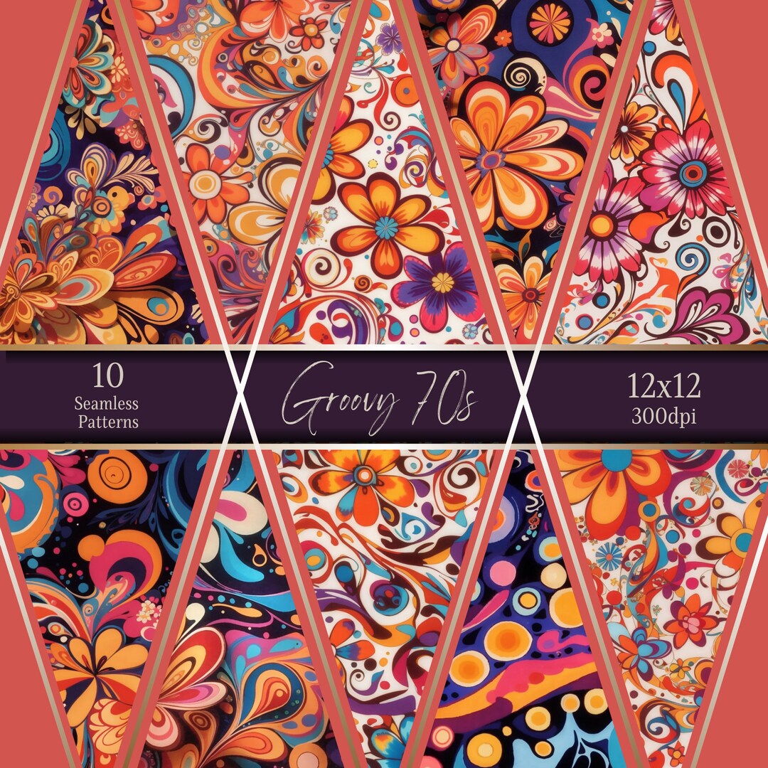 GROOVY 70s Pack | 10 Seamless PATTERNS | Digital Scrapbooking | Digital ...