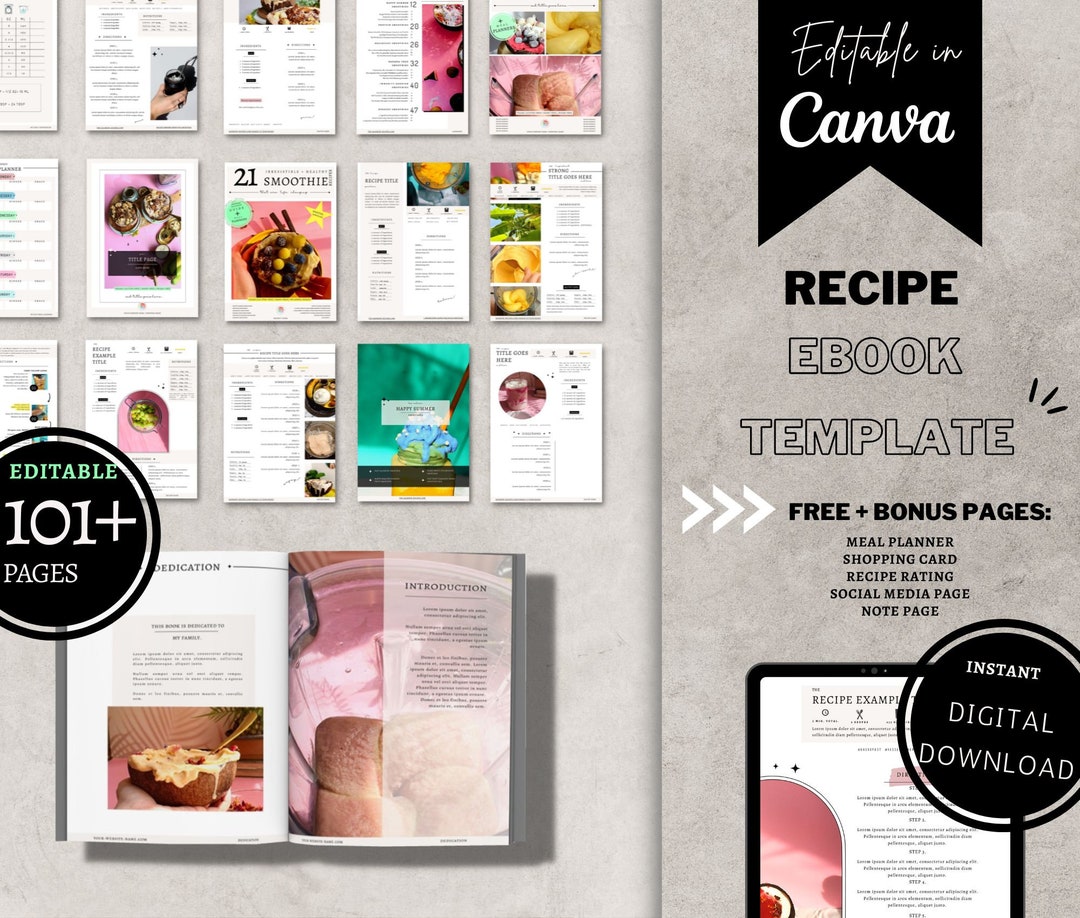 Cookbook Template for Canva Recipe Book Template Editable Canva Ebook ...