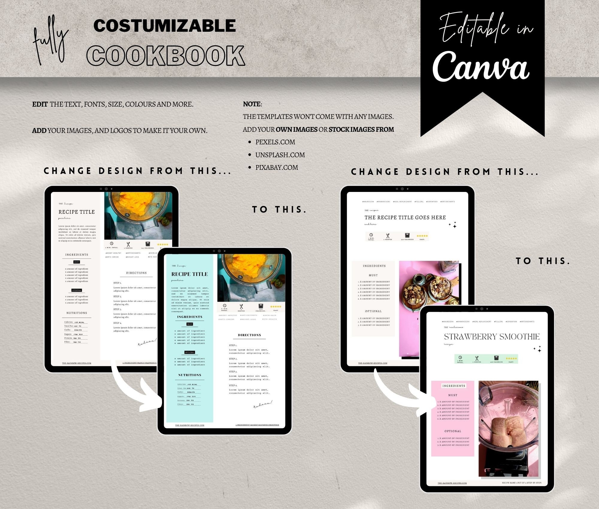 Cookbook Template for Canva Recipe Book Template Editable Canva Ebook ...