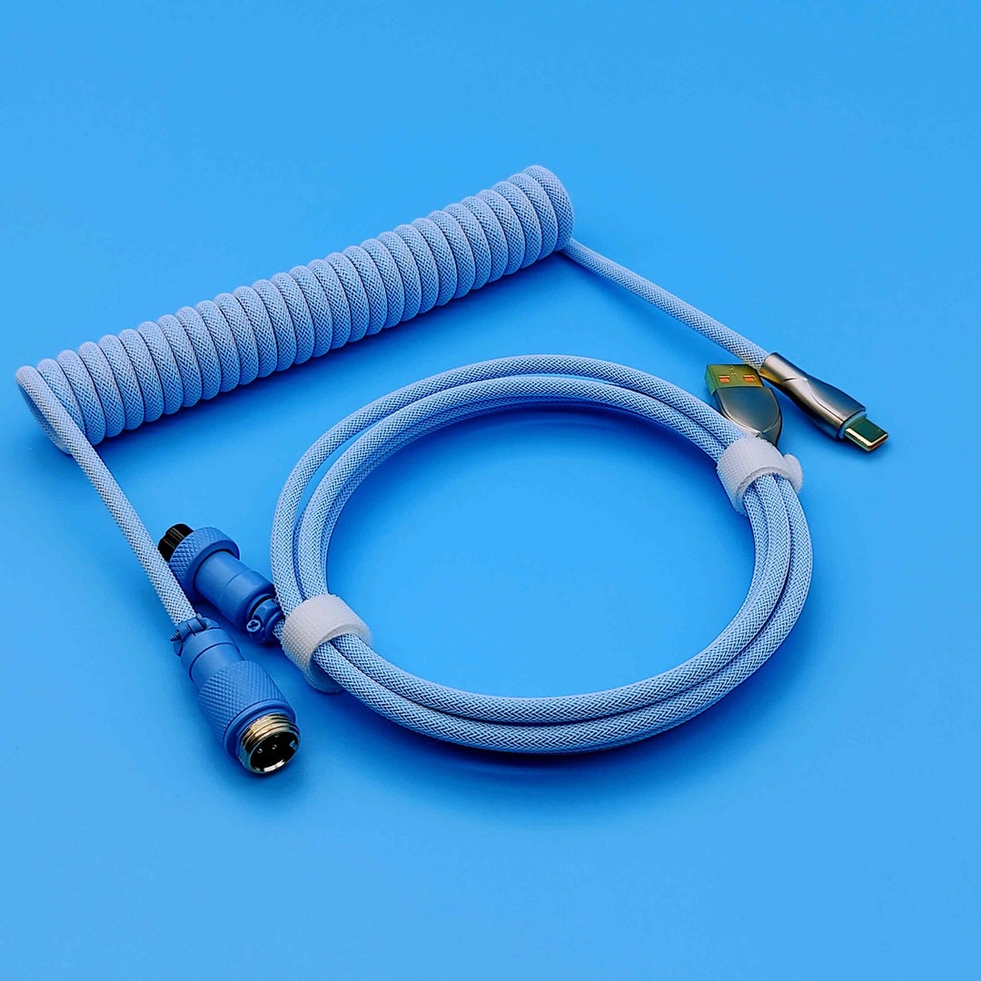 Full Sky Blue Coiled 185CM Type C USB Cable for Mechanical Gaming ...