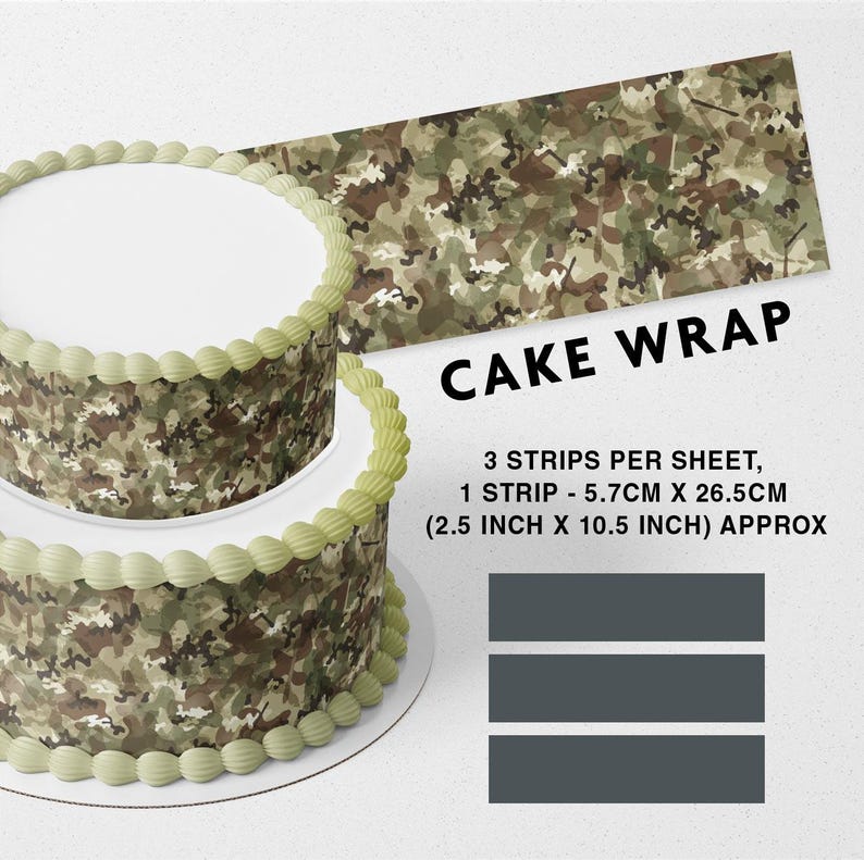 Hunting Camo Camouflage Deco Edible Icing Printed Cake Wrap Strips ...