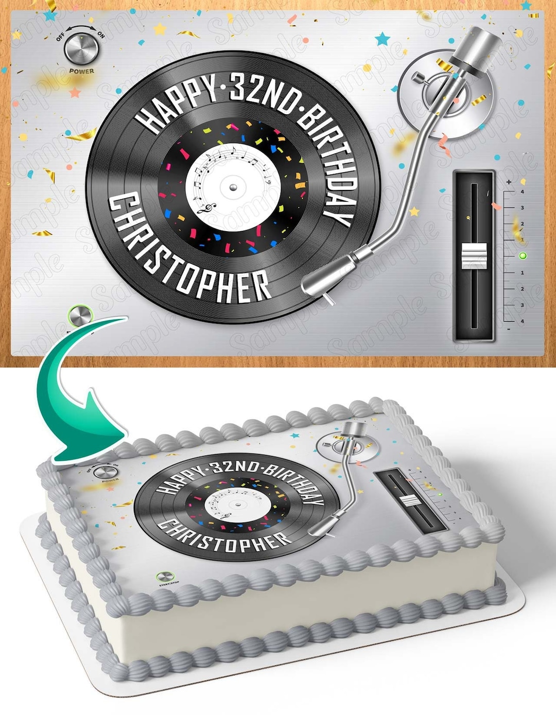 Vinyl Record Turntable Music Edible Image Cake Topper Personalized ...