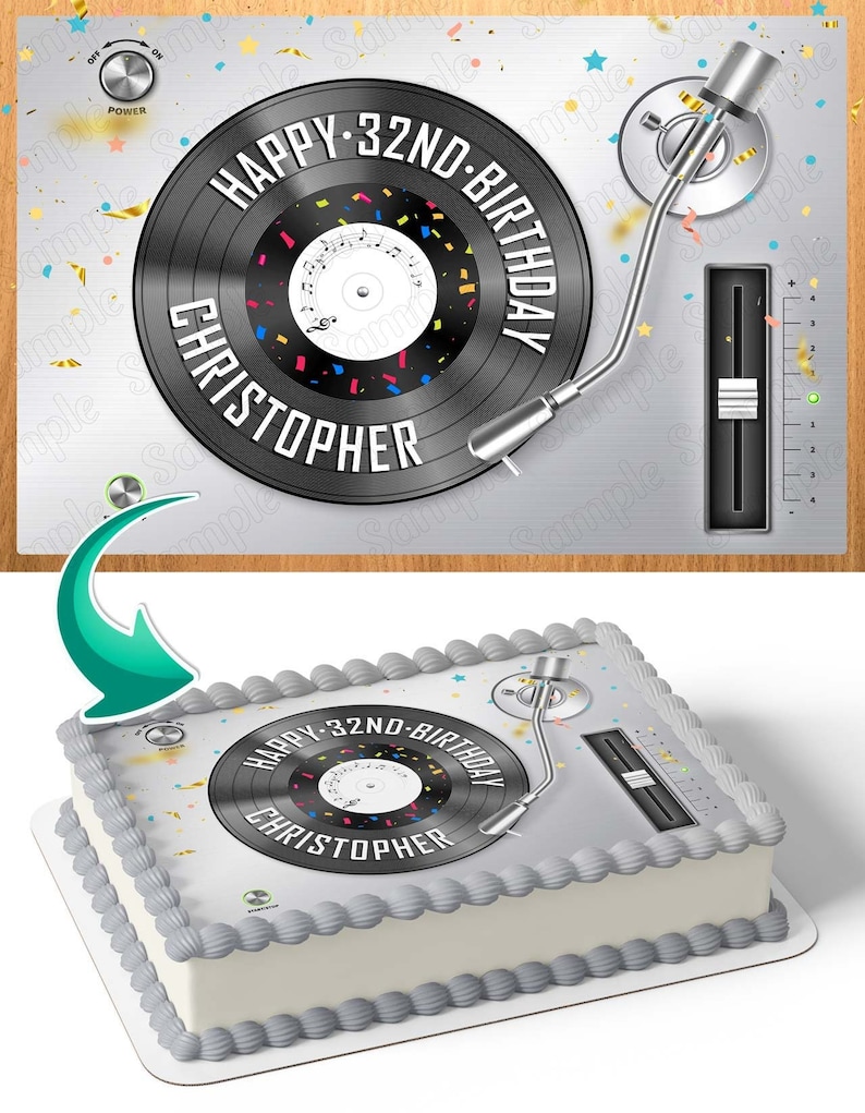 Vinyl Record Turntable Music Edible Image Cake Topper Personalized ...
