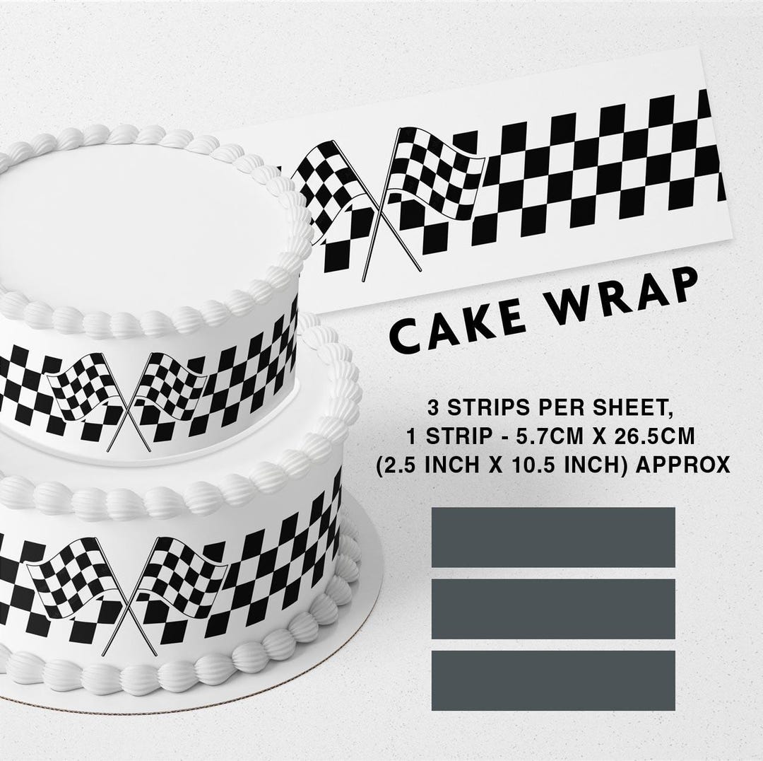 Speed Flag Racing Edible Icing Printed Cake Wrap Strips Topper Ribbon ...