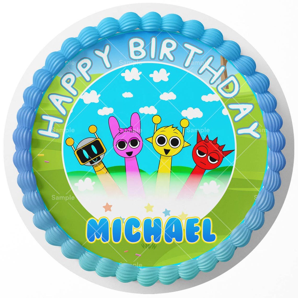 Sprunki Kids Game Fun Edible Image Cake Topper Sheet Custom Icing Round ...