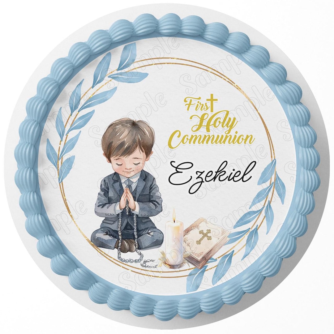 First Holy Communion Boy Cute Edible Image Cake Topper Sheet Custom ...