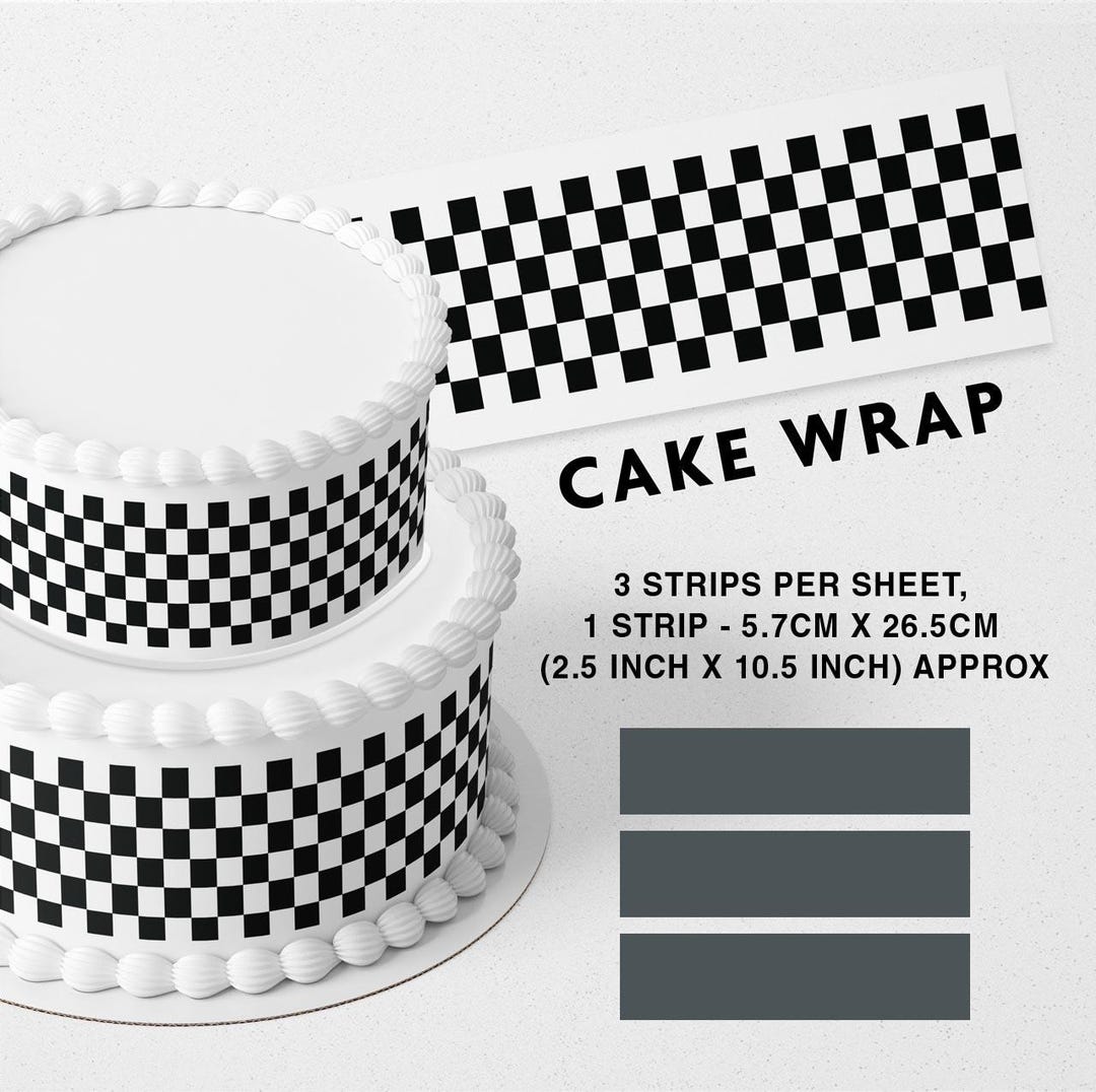 Checkers Black Race Flag Edible Icing Printed Cake Wrap Strips Topper ...