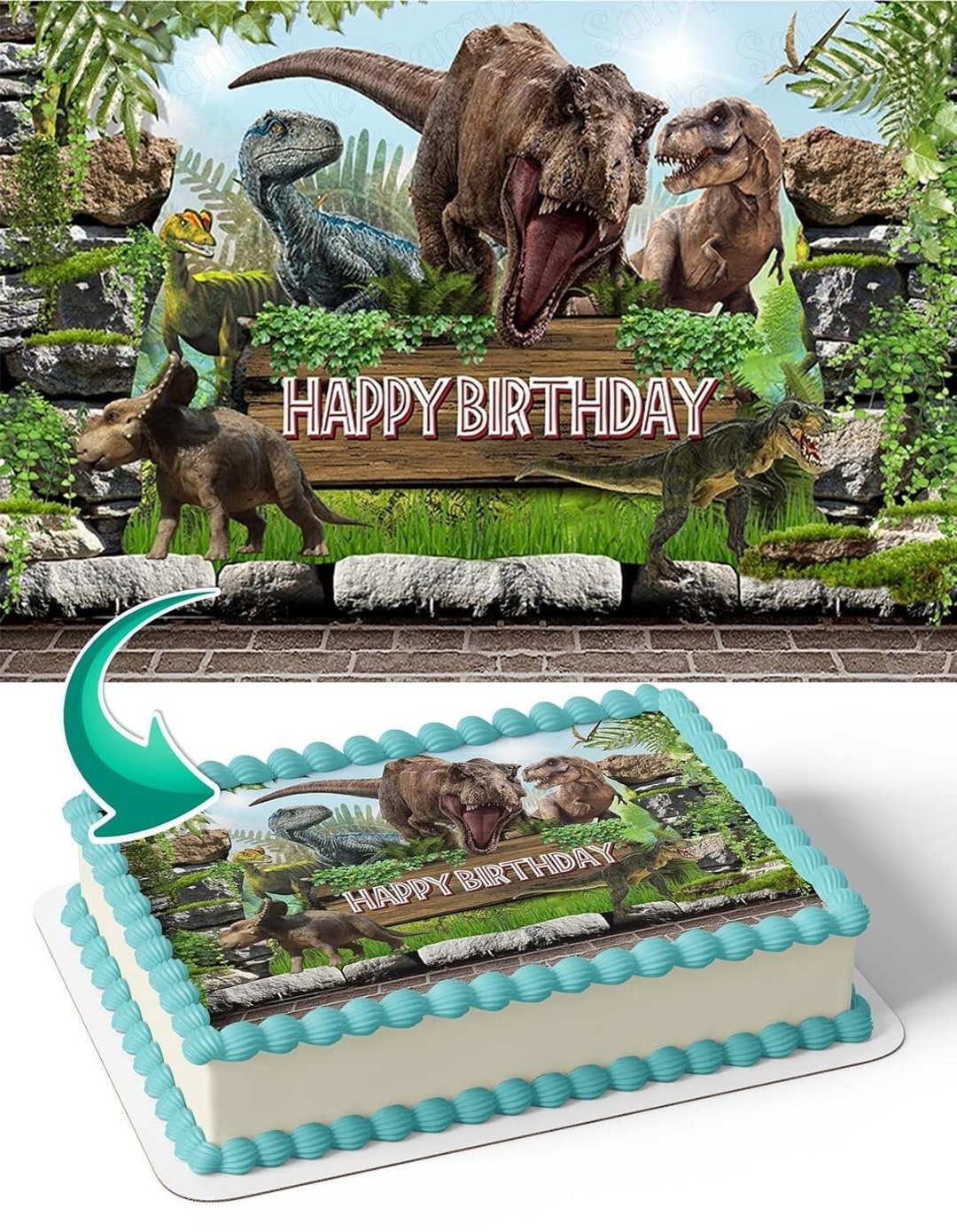 Dinosaur Trex World Kids Edible Image Cake Topper Sheet Custom Icing - Etsy