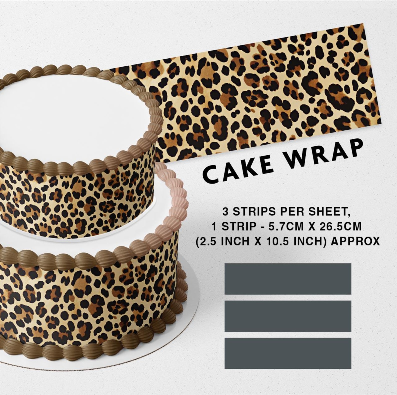 Leopard Cheetah Edible Icing Printed Cake Wrap Strips Topper Ribbon ...