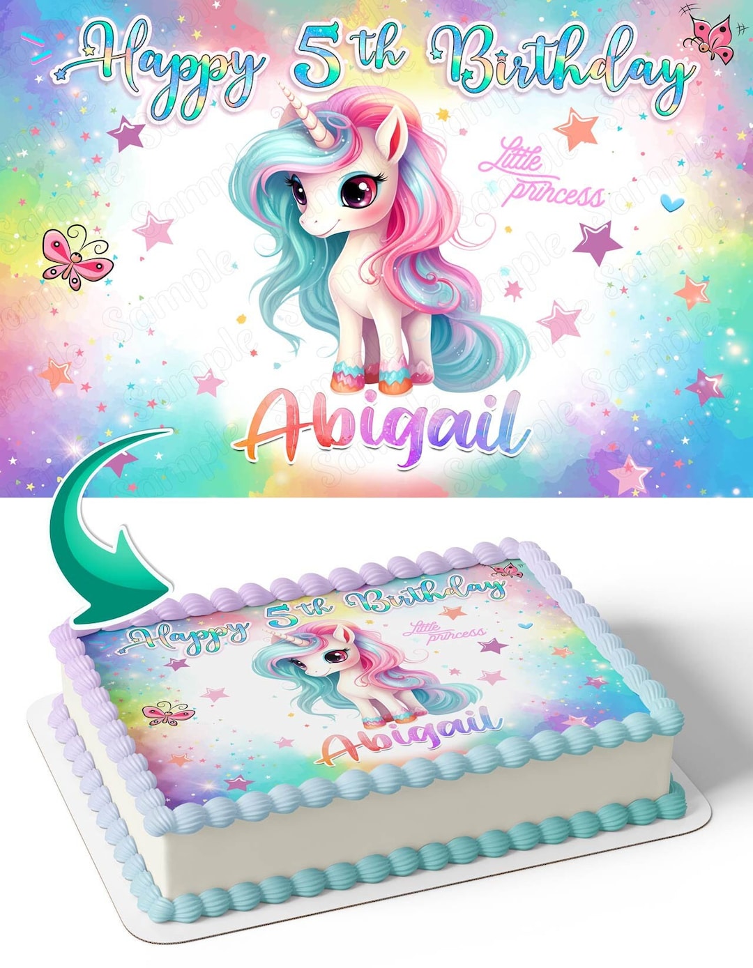 Little Pony Rainbow Princess Cute Edible Image Cake Topper Sheet Custom ...