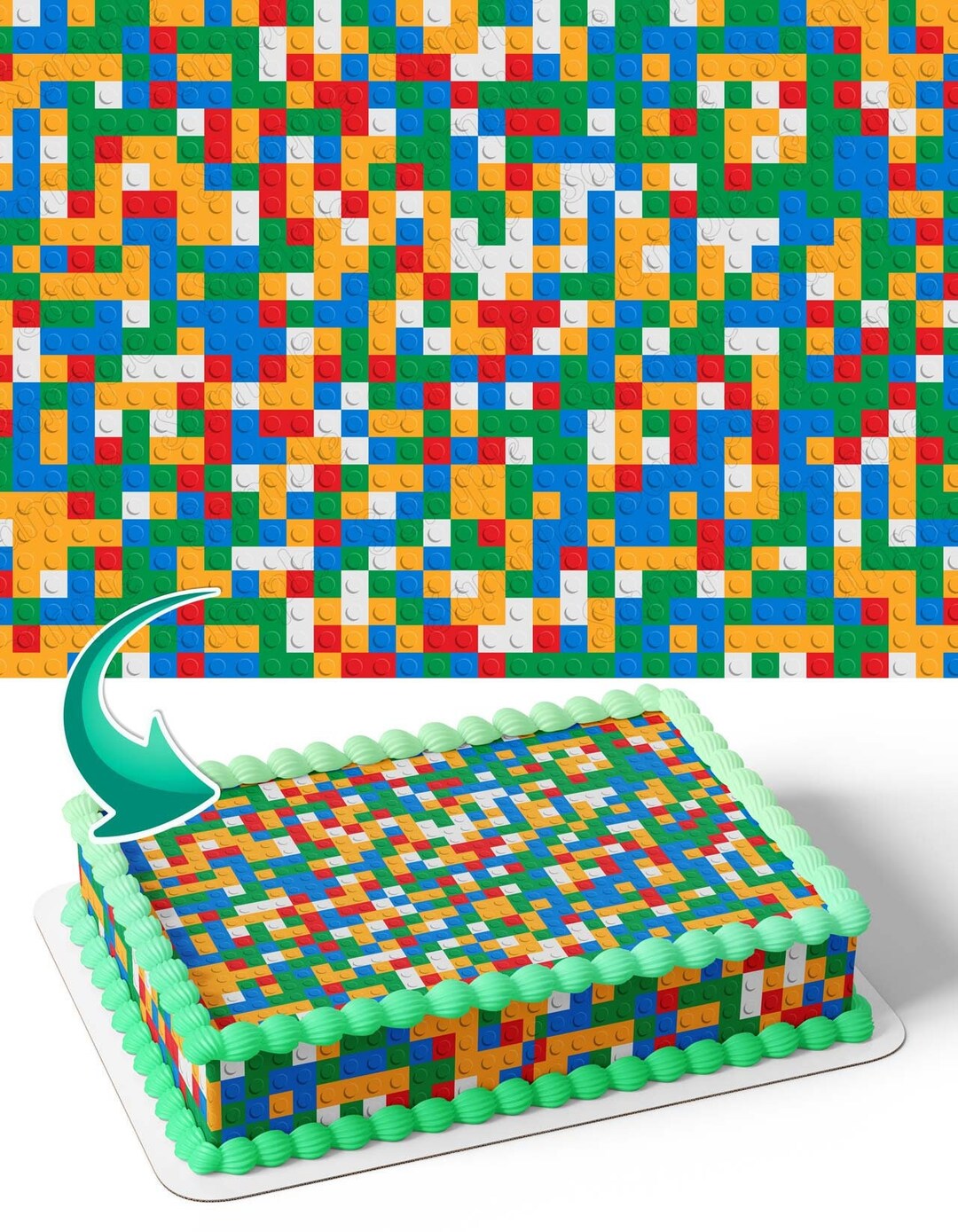 Blocks Kids Bricks Wrapping Edible Image Cake Topper Sheet Custom Icing ...