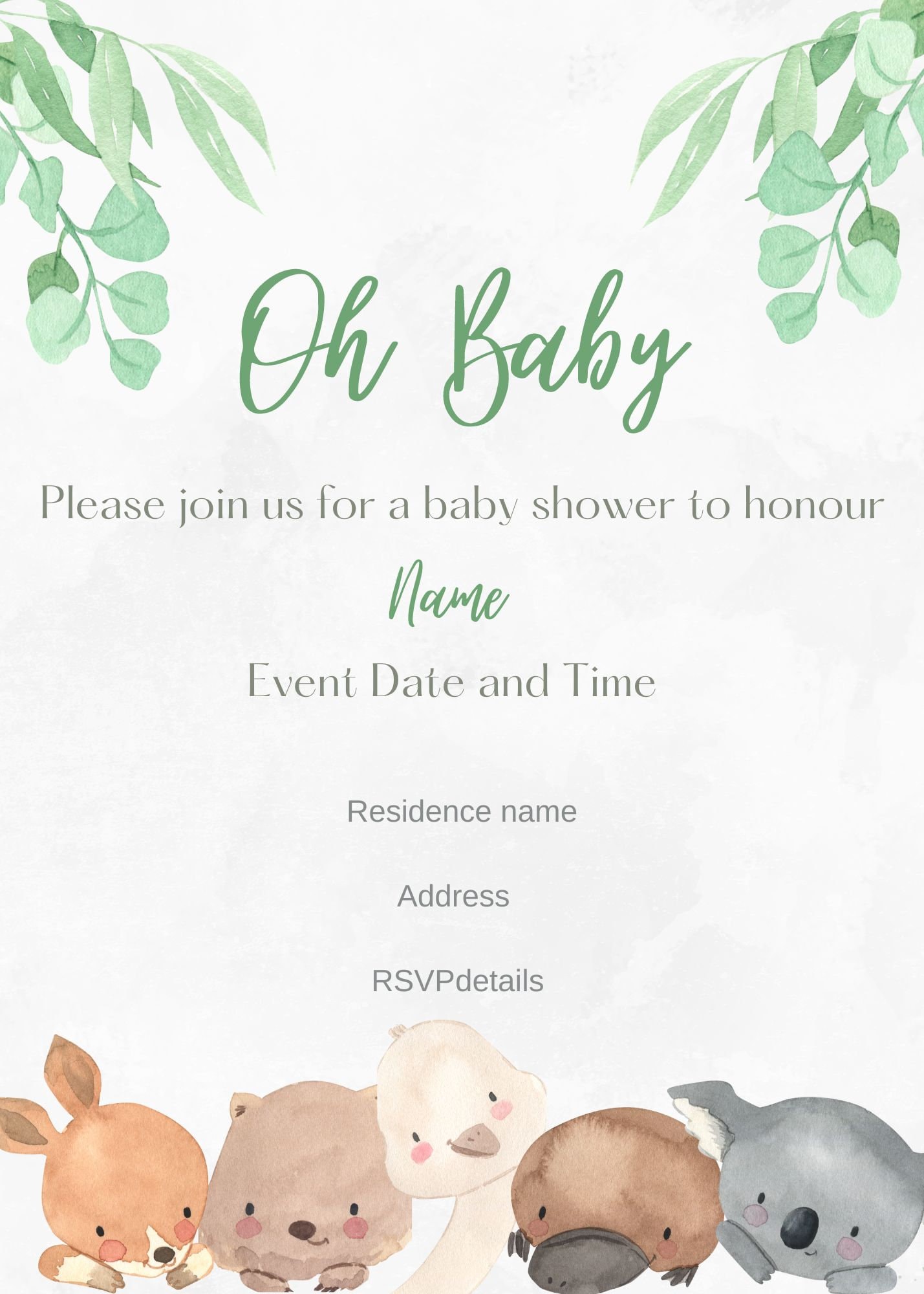 Australian Animal Baby Shower Invitation - Etsy