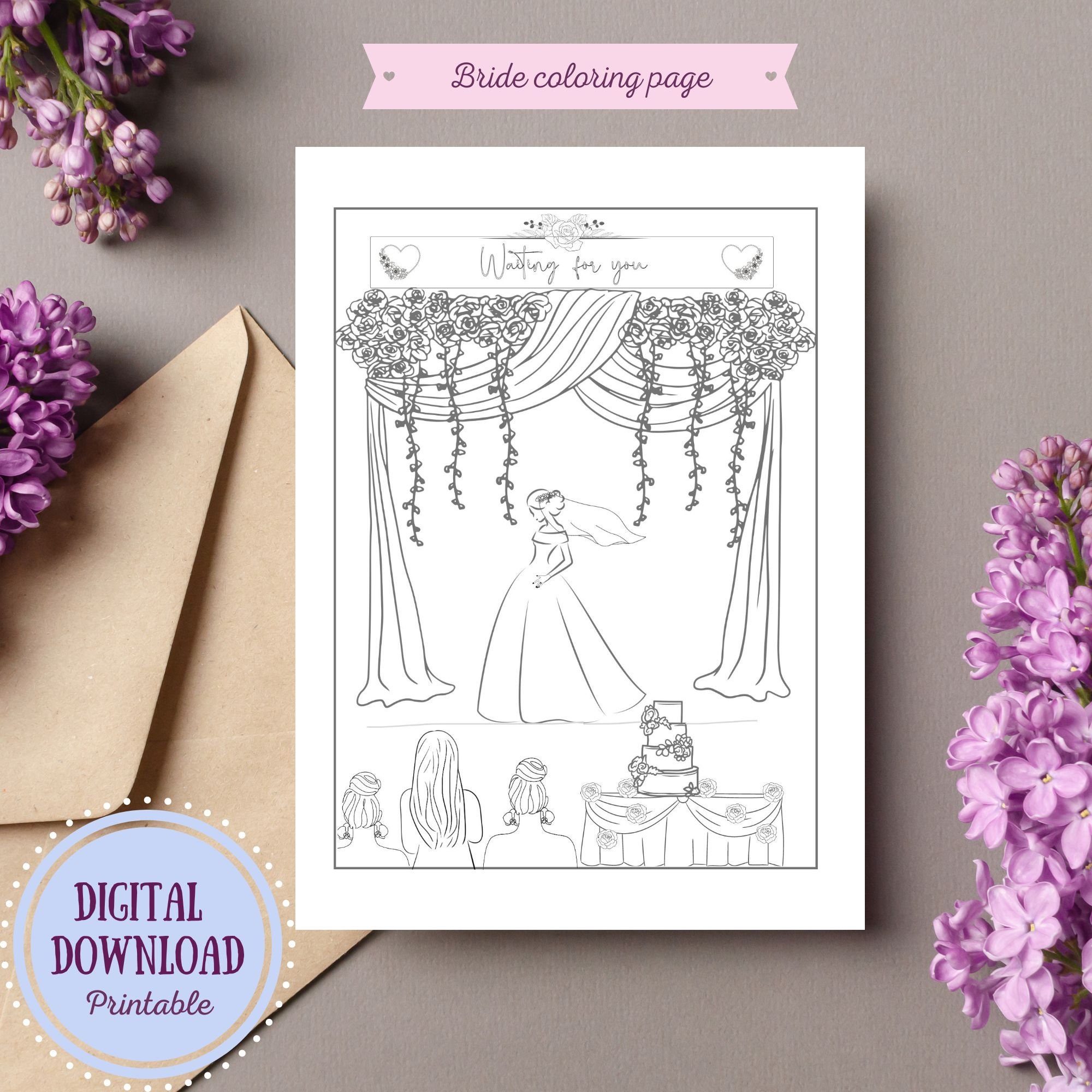 Beautiful Bride Coloring Page Romantic Wedding Printable Coloring Page ...