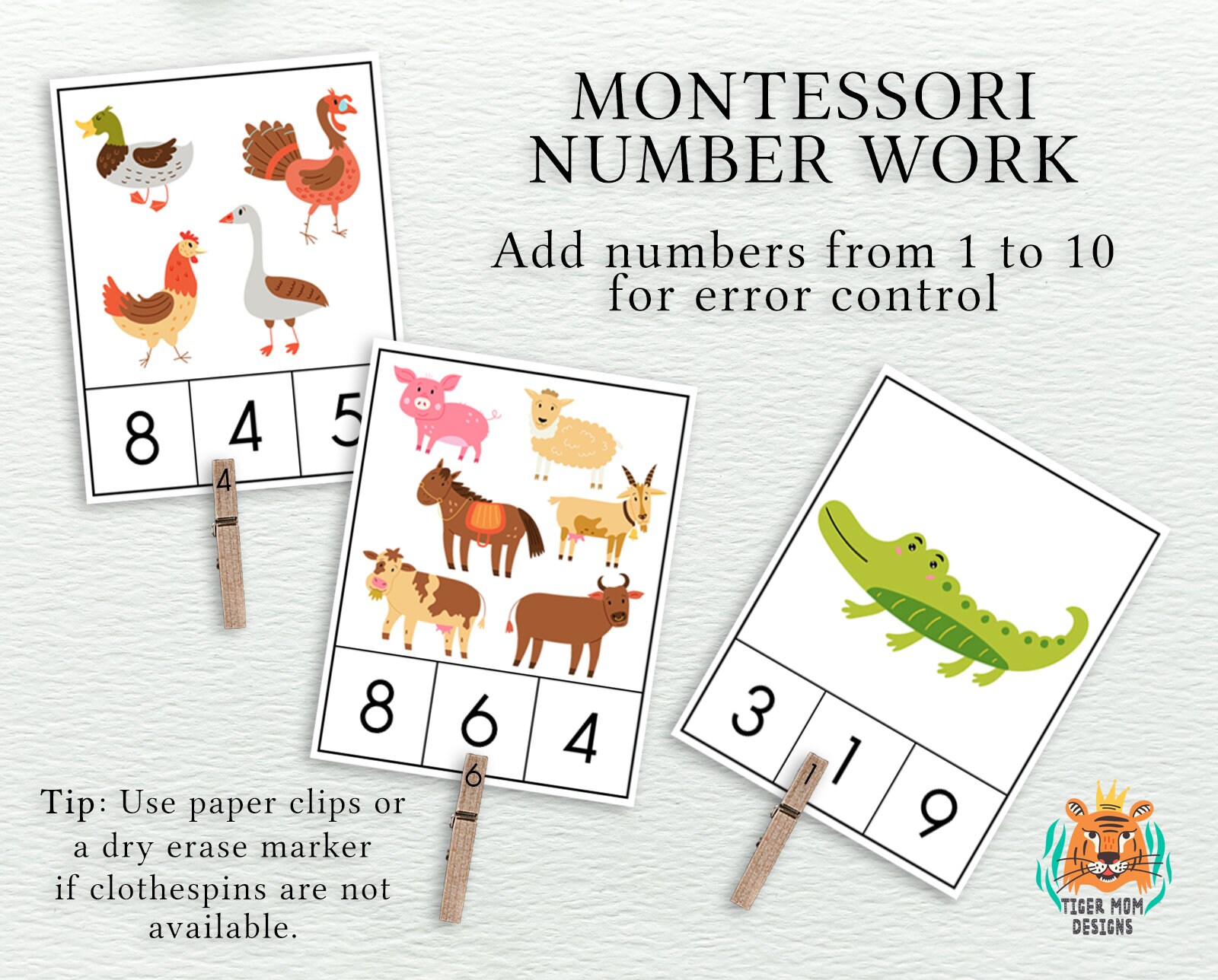 Printable Count & Clip Cards 1-10 Montessori Number Work Features Over ...